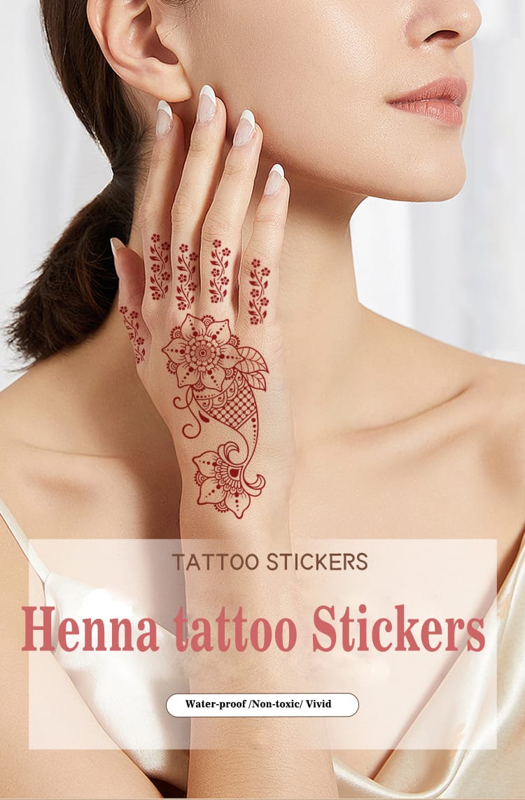 Red Henna Tattoo Sticker Stickers for Woman – Temporary Tattoo