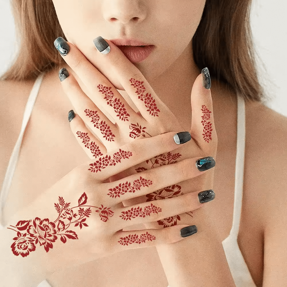 Flower Red Henna Tattoo Sticker Stickers – Temporary Tattoo